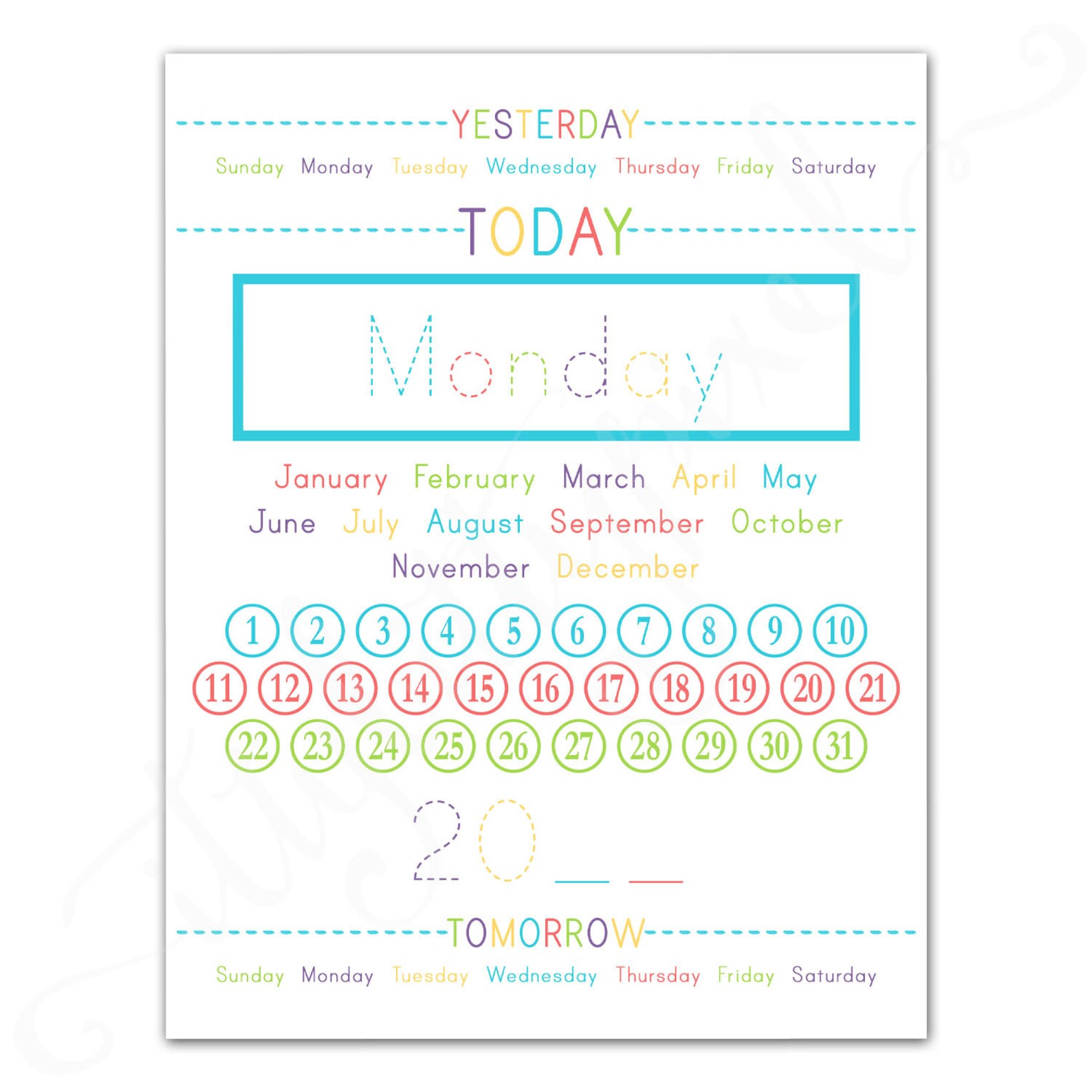 Kindergarten Daily Worksheets Calendar Month Day Week Date - Etsy