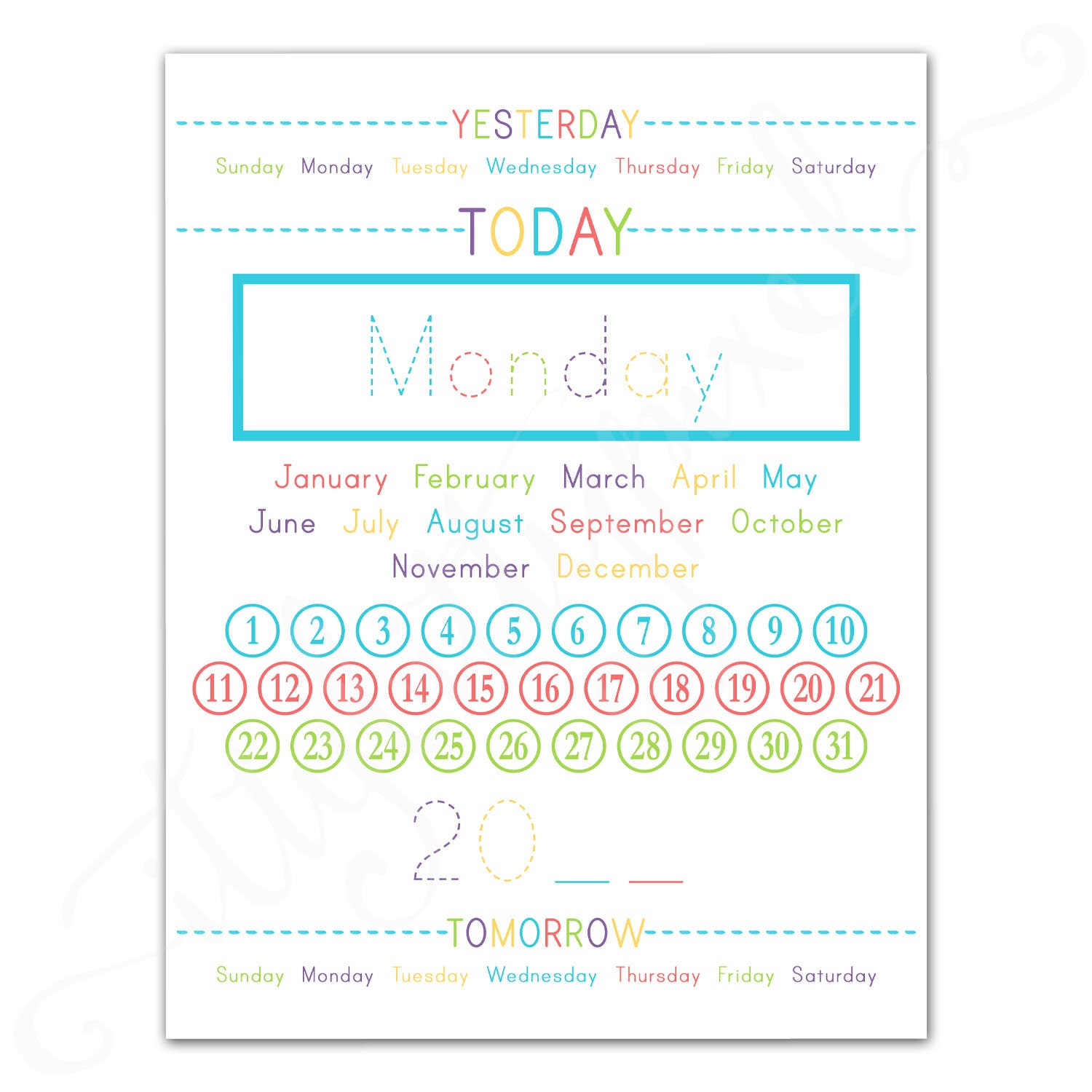 Kindergarten Daily Worksheets Calendar Month Day Week Date - Etsy