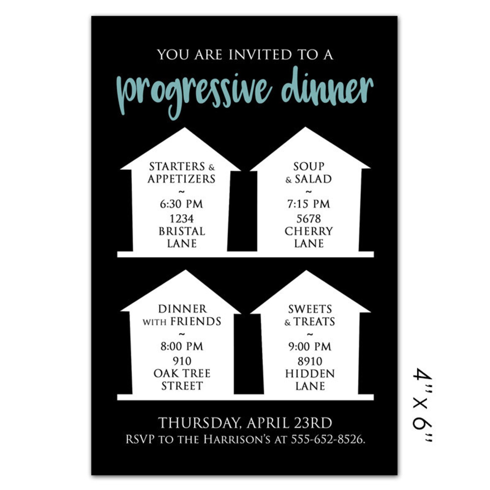Progressive Dinner Party Invitation - Announcement Card Digital ...