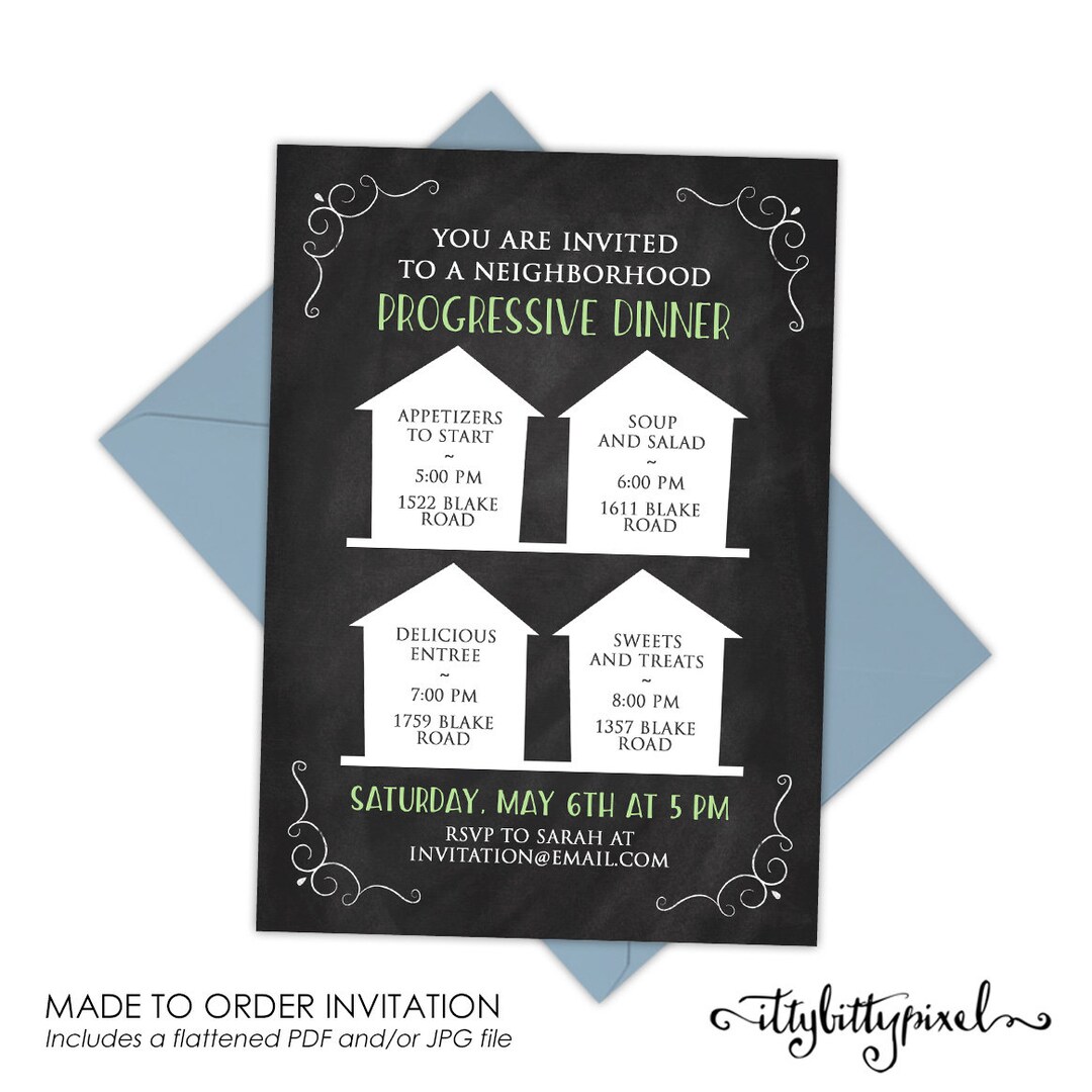 Progressive Dinner Party Invitation - Announcement Card Digital ...
