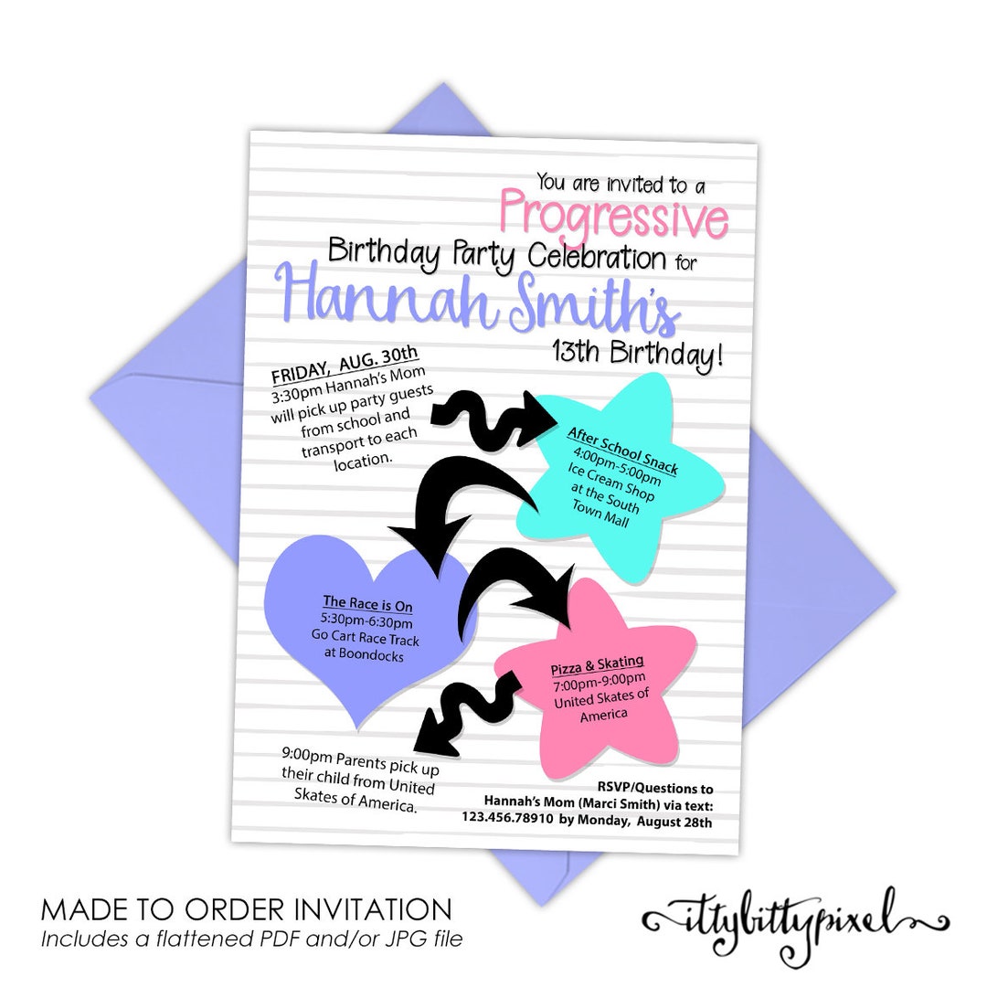 Progressive Birthday Party Invitation - Digital Customized Custom Girl ...