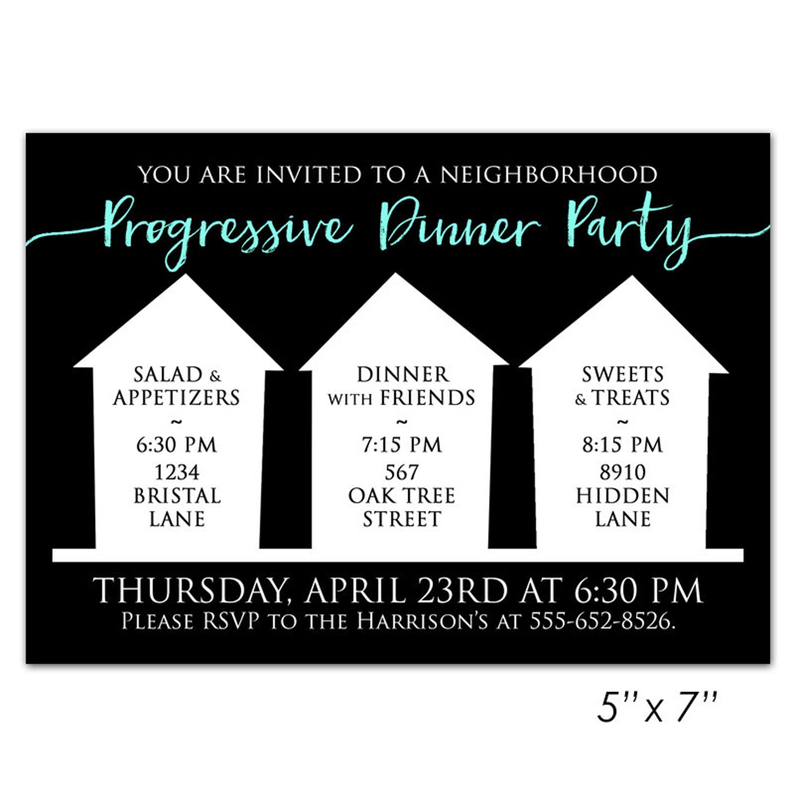 Progressive Dinner Party Invitation - Announcement Card Digital ...