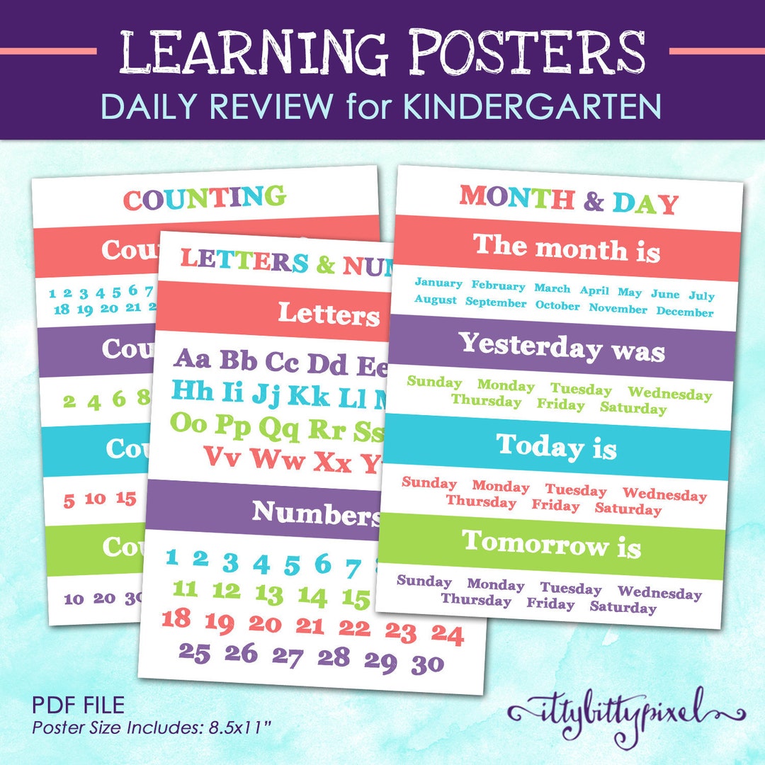 Kindergarten Review - Skip Counting Alphabet Numbers Month Day of Week ...