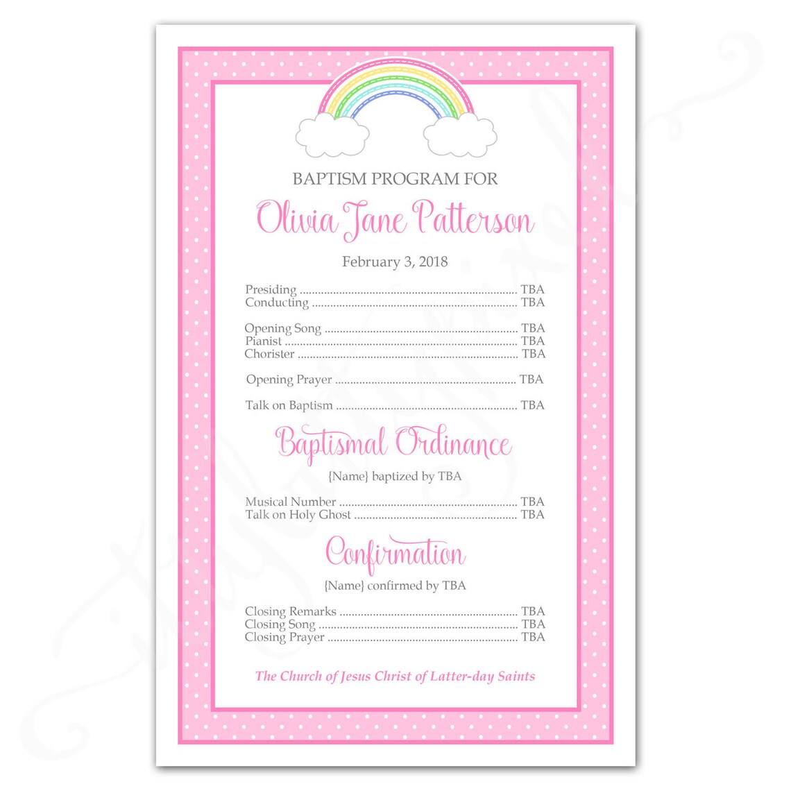 LDS Baptism Program EDITABLE PDF Double Sided Half Page - Etsy