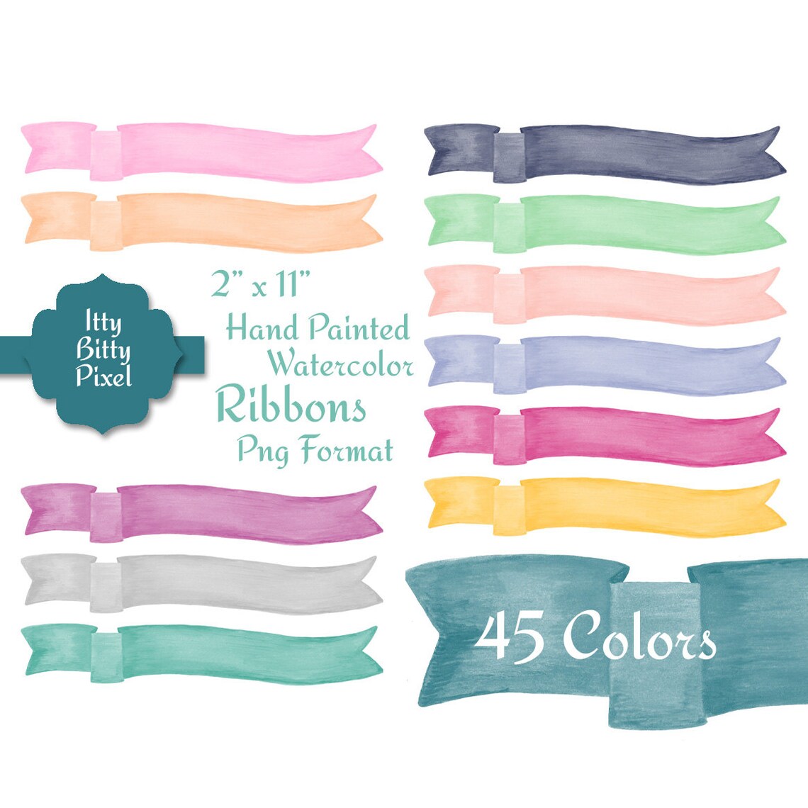 Watercolor Ribbon Clip Art Banner Hand Painted Digital | Etsy