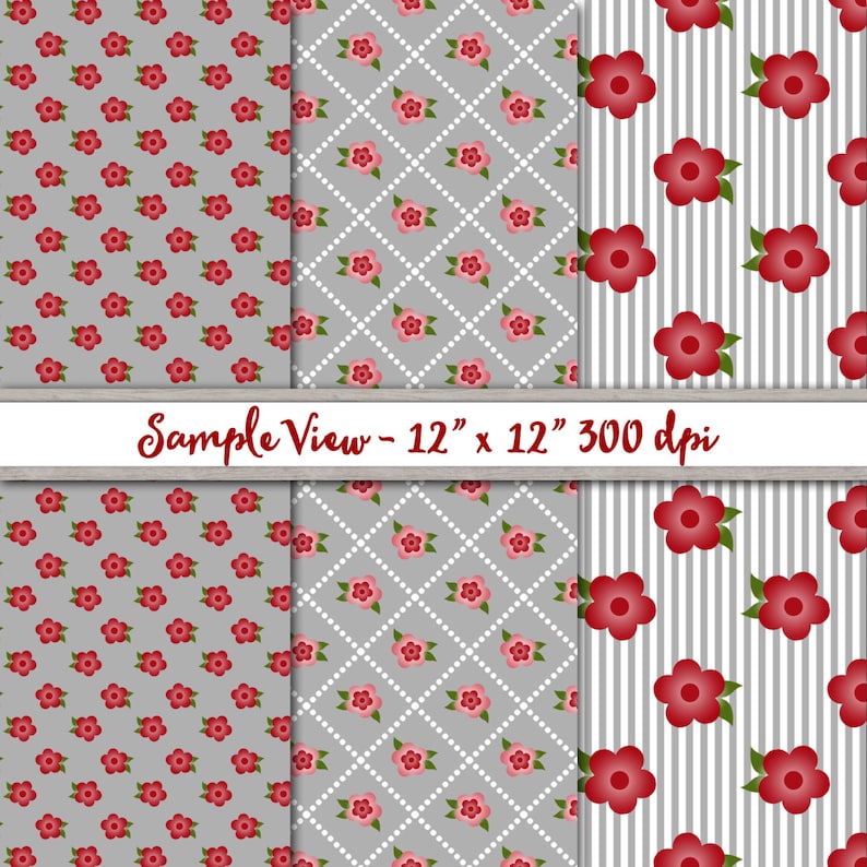 Grey Red Pink Shabby Chic Scrapbook Paper Shabby Chic Digital - Etsy