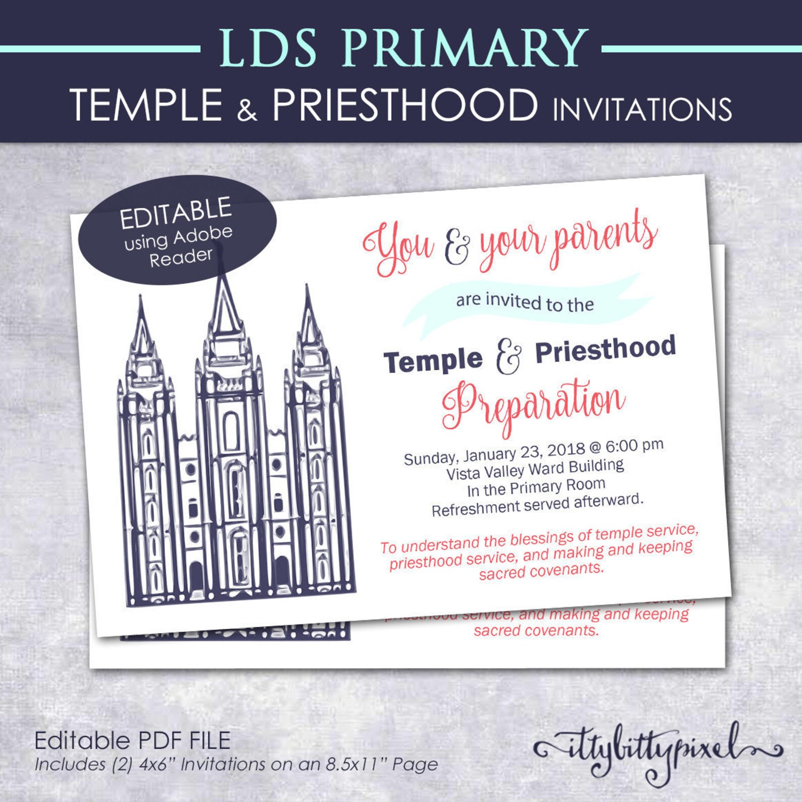 LDS Temple & Priesthood Preparation Invitation Primary - Etsy
