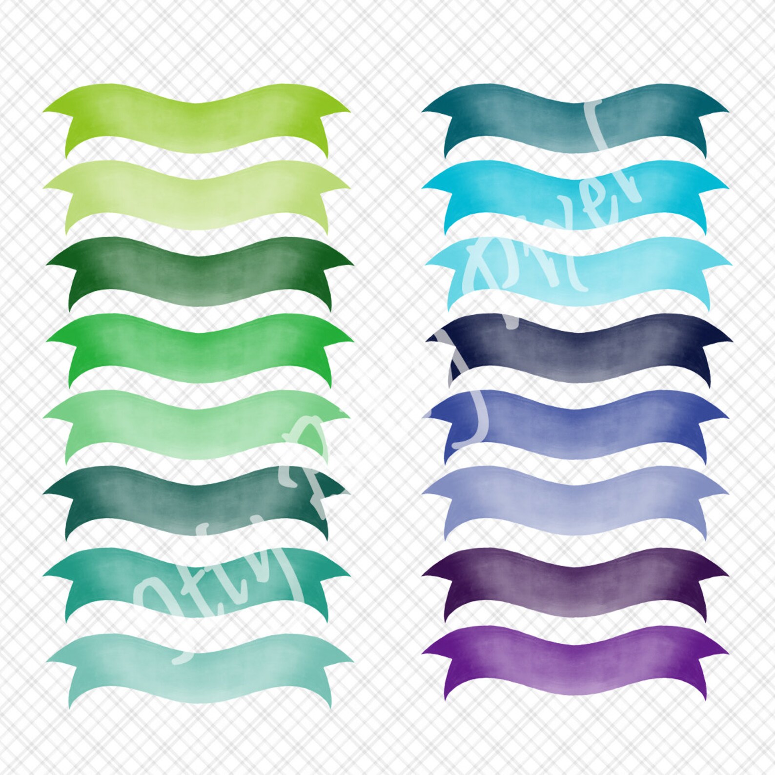Watercolor Ribbon Clip Art Hand Painted Banners Painted Digital Clipart ...