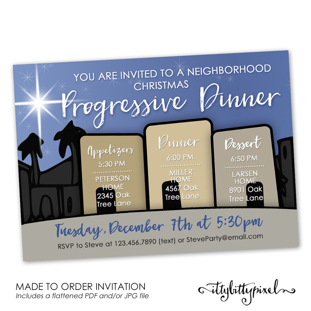 Christmas Progressive Dinner Party Invitation - Announcement Card ...