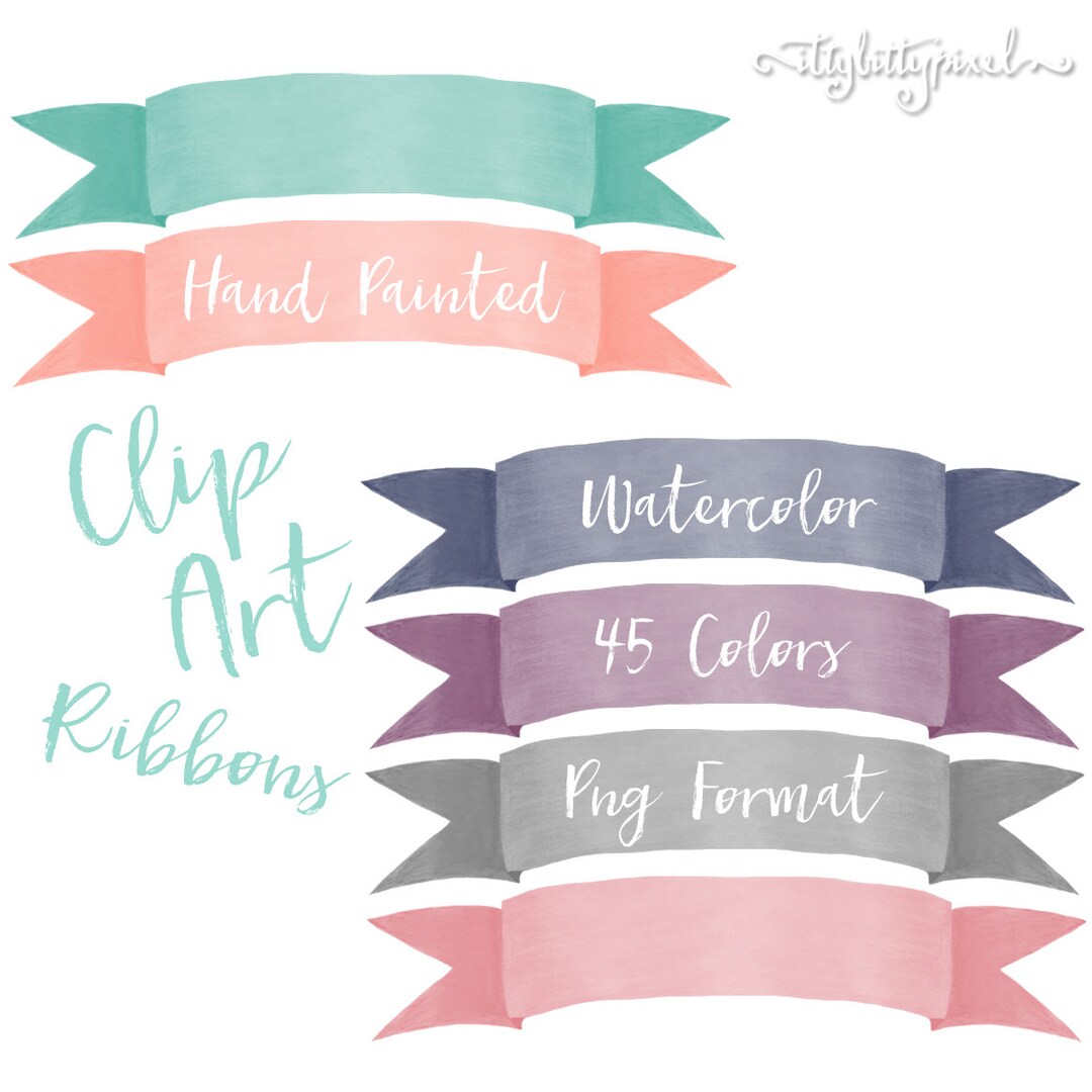 Watercolor Ribbon Clip Art - Hand Painted Banner Digital Painted ...