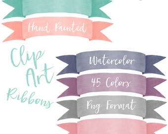Watercolor Ribbon Clip Art Banner Hand Painted Digital | Etsy