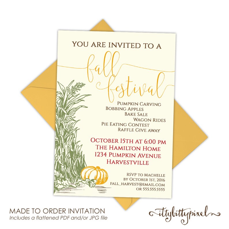 Fall Festival Invitation - Announcement Invite Card Digital Customized ...
