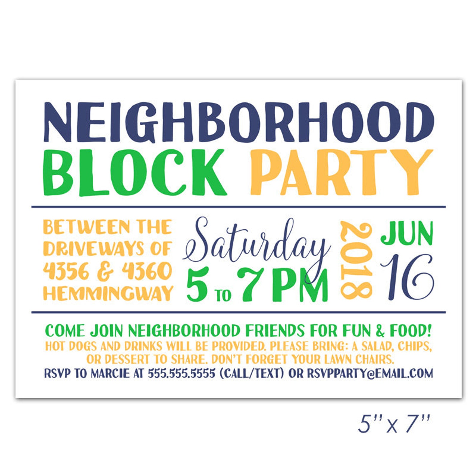 Neighborhood Block Party Invitation Announcement Invite Card - Etsy