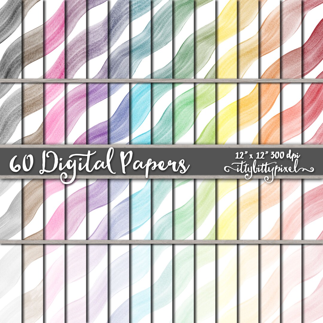Watercolor Wave Diagonal Stripe Scrapbook Paper, Stripe Scrapbooking ...