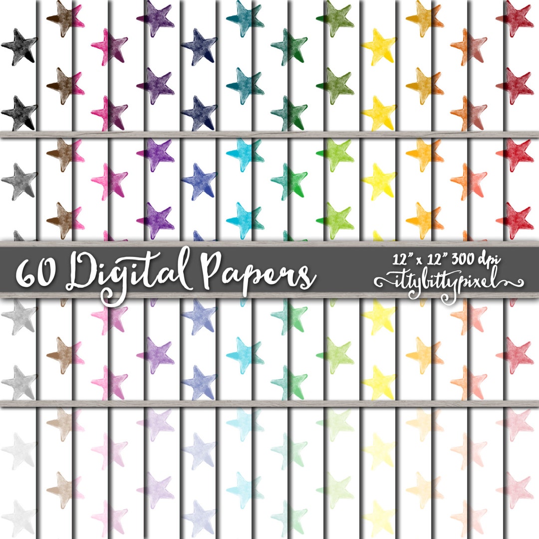 Watercolor Star Scrapbook Paper, Watercolor Paper, Paint Digital Paper ...