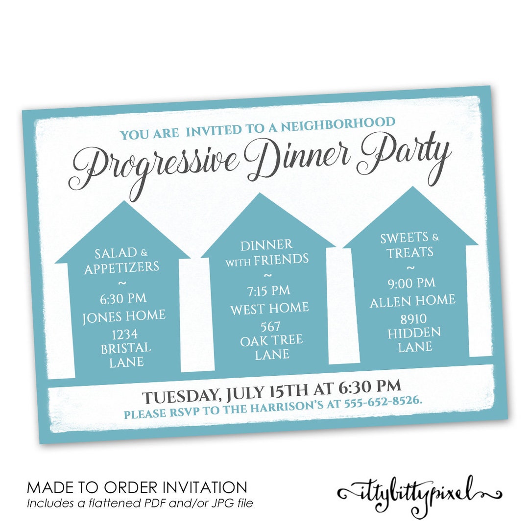 Progressive Dinner Party Invitation - Announcement Card Digital ...
