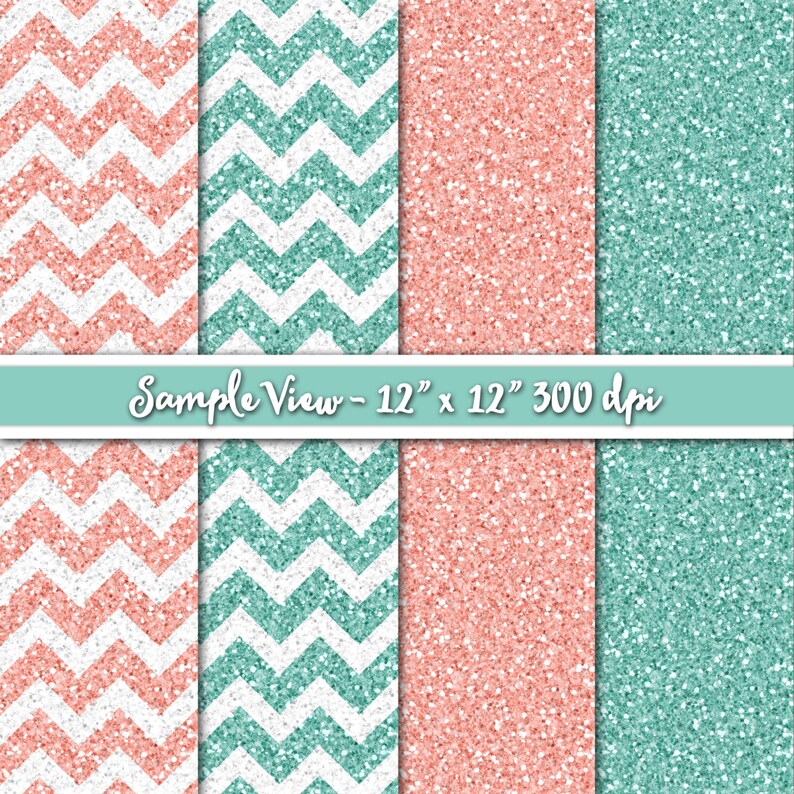 Glitter Teal and Coral Digital Paper Stripes Polka Dots - Etsy