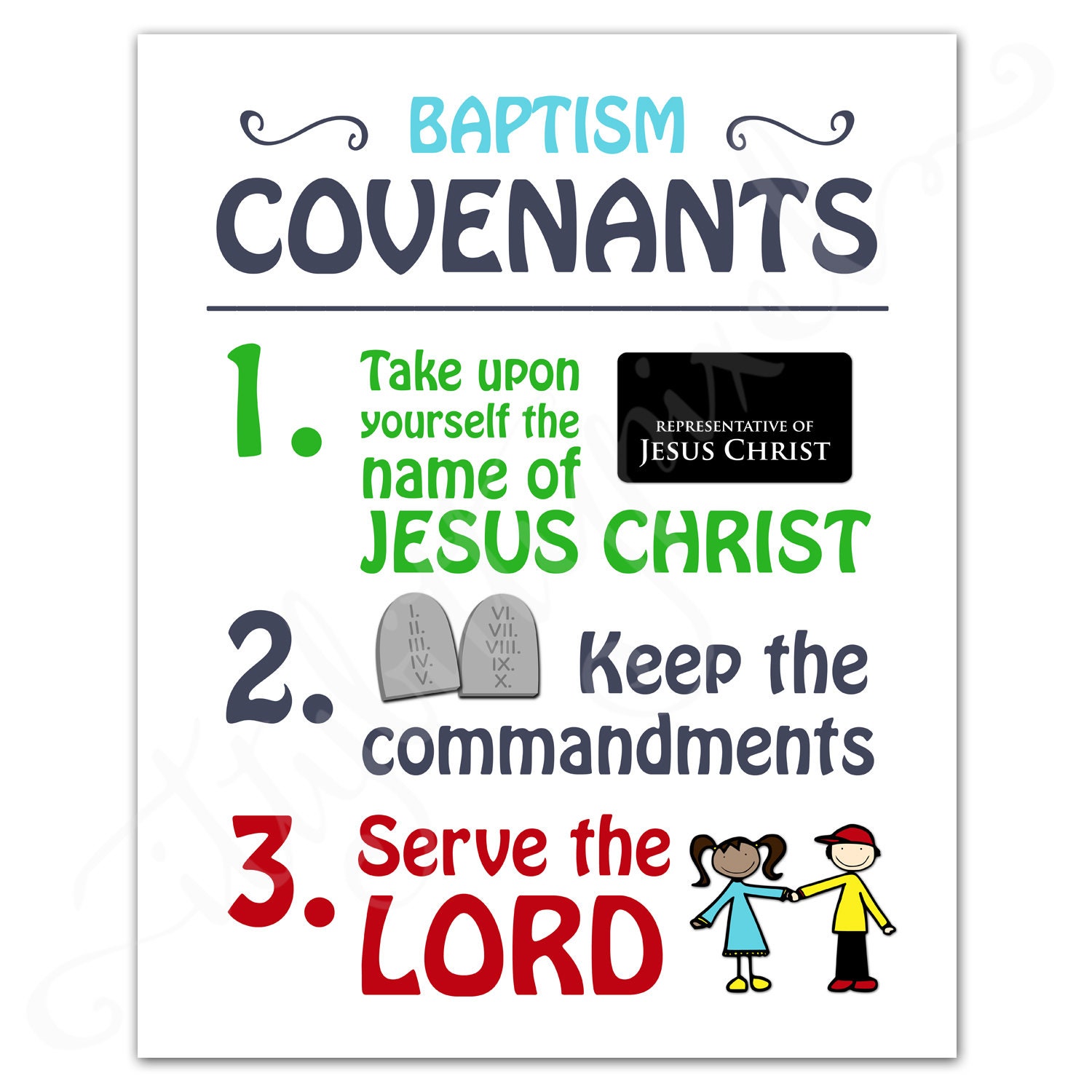LDS Baptism Poster - Primary PRINTABLE Baptismal Covenant Promise ...