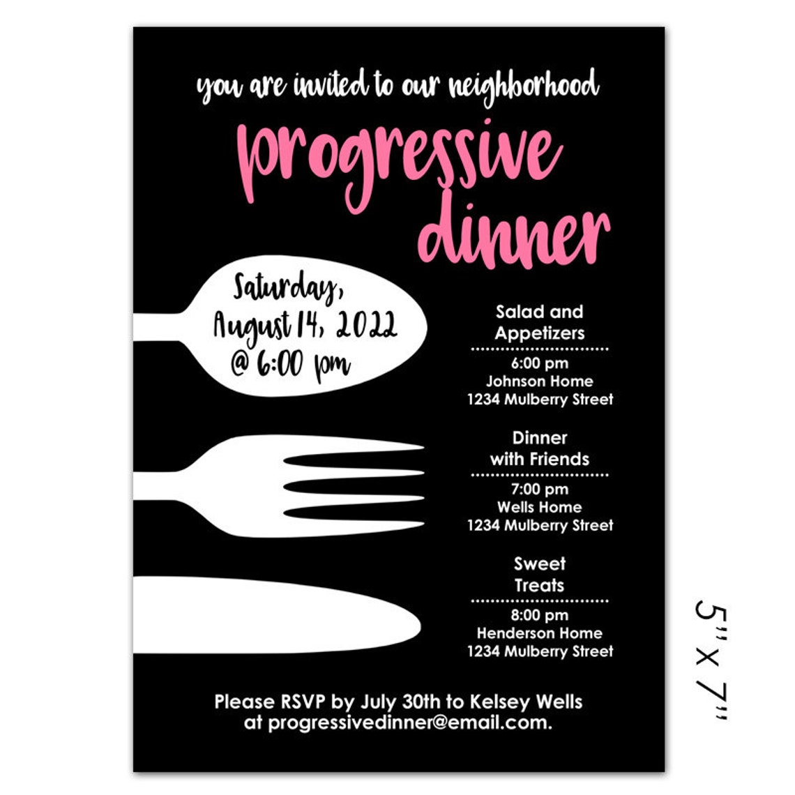 Progressive Dinner Party Invitation Announcement Card - Etsy