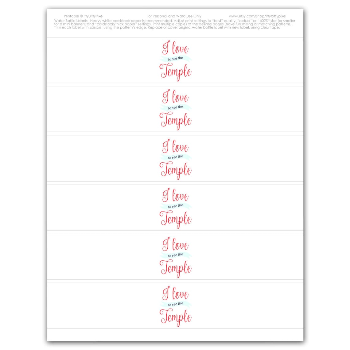 Temple and Priesthood Preparation Bottle Labels LDS Primary | Etsy