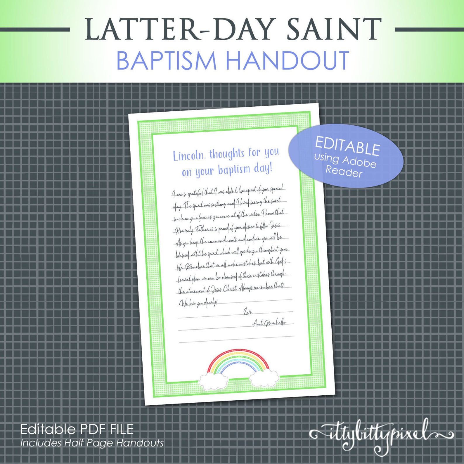 LDS Baptism Thought Handout EDITABLE PDF Half Page Printable - Etsy