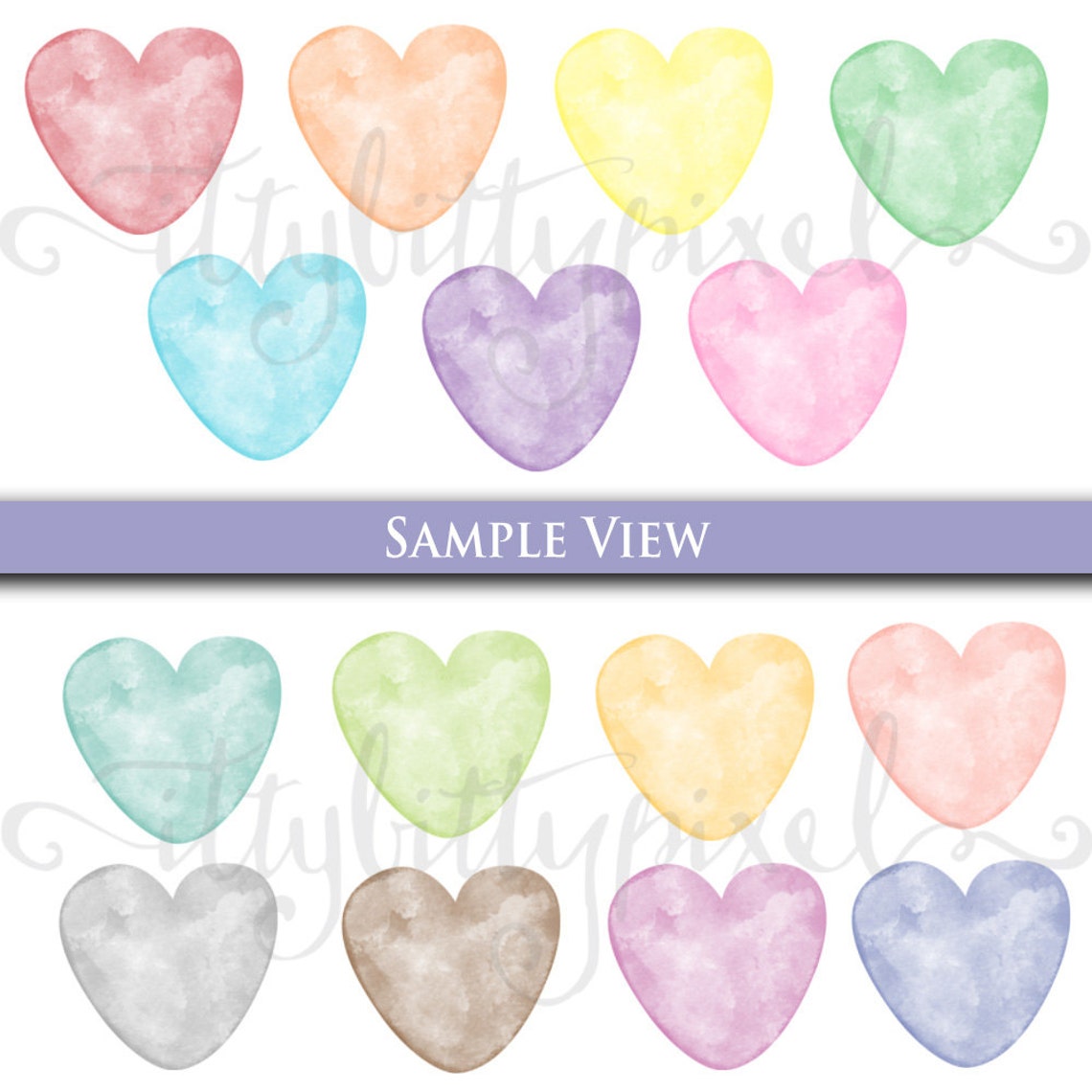 Watercolor Hearts Clip Art Digital Painted Hearts Painted - Etsy