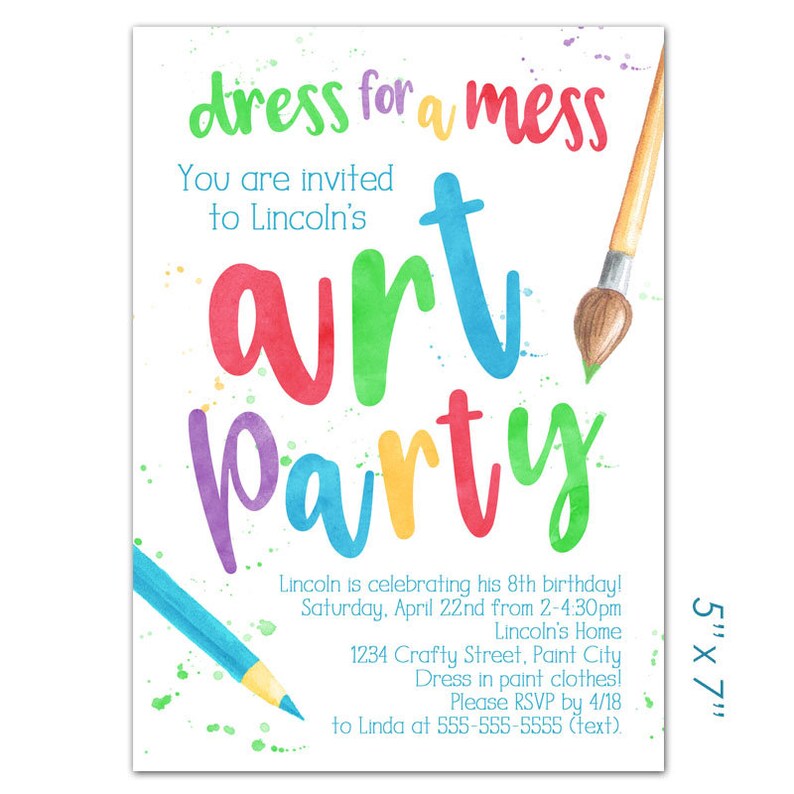 Art Party Invitation Birthday Announcement Invite Digital - Etsy