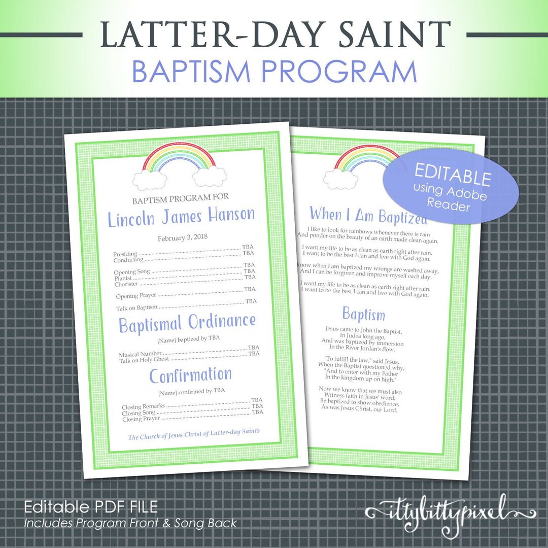 LDS Baptism Program - EDITABLE PDF Double Sided Half Page Printable ...