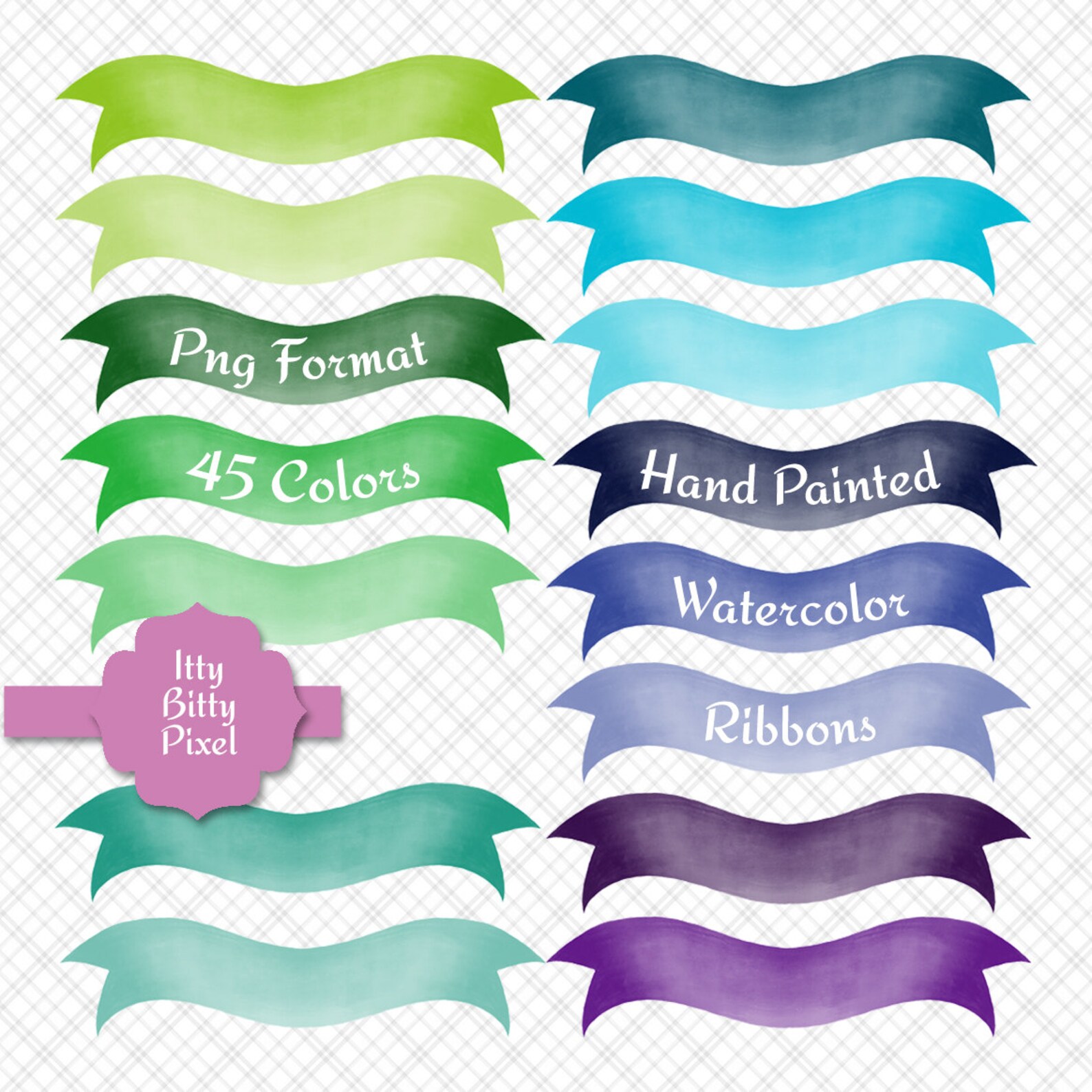 Watercolor Ribbon Clip Art Hand Painted Banners Painted Digital Clipart ...