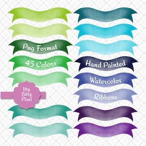 Watercolor Ribbon Clip Art - Hand Painted Banners Painted Digital ...
