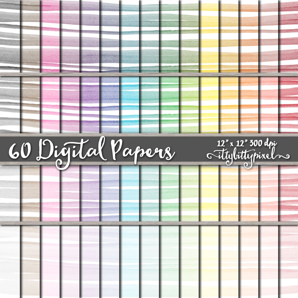 Watercolor Scrapbook Paper, Striped Scrapbooking Paper, Painted Digital ...