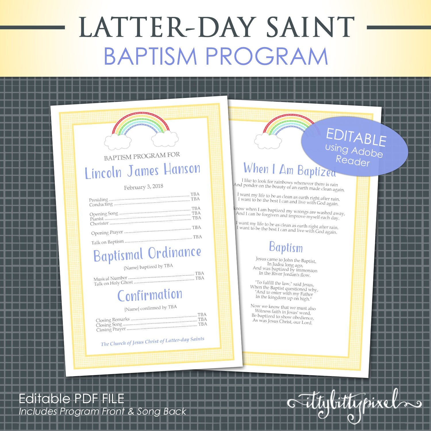 LDS Baptism Program EDITABLE PDF Double Sided Half Page | Etsy