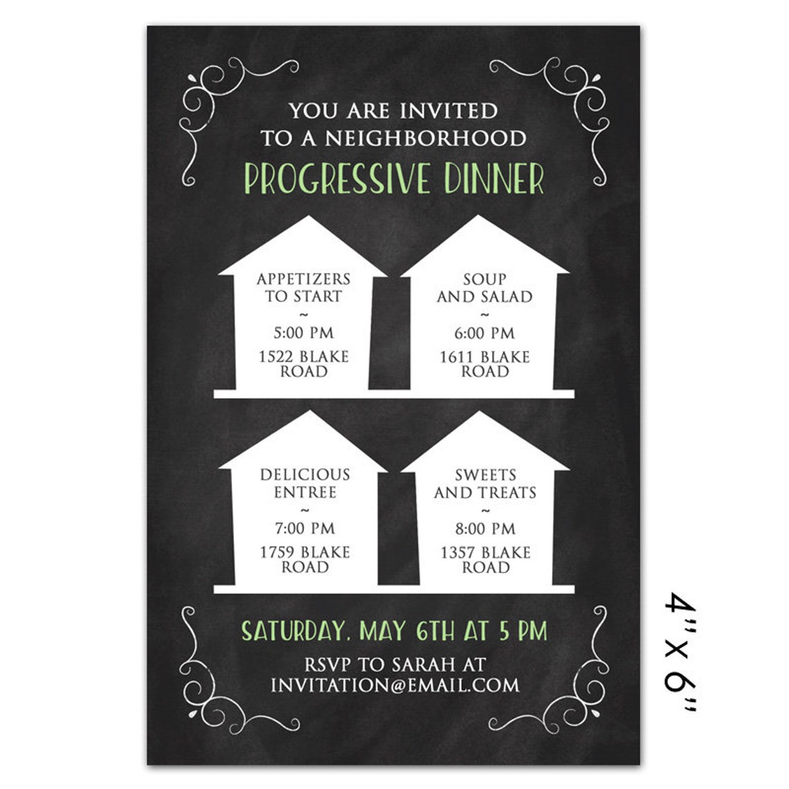 Progressive Dinner Party Invitation - Announcement Card Digital ...