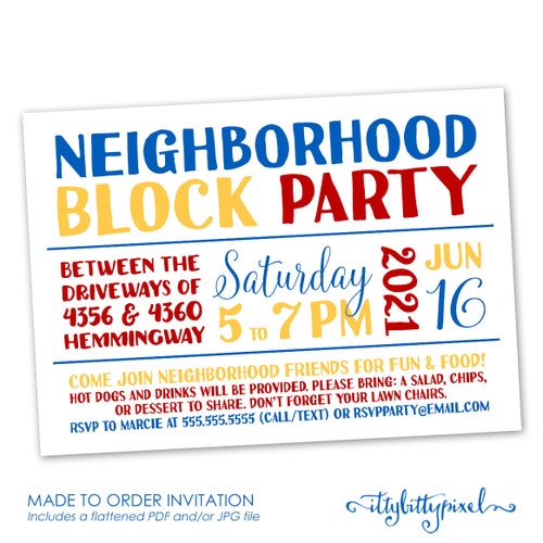 EDITABLE Neighborhood Block Party Invite Bbq Picnic Summer - Etsy