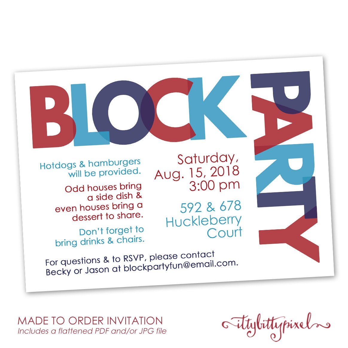 Neighborhood Block Party Invitation - Announcement Invite Card Digital ...