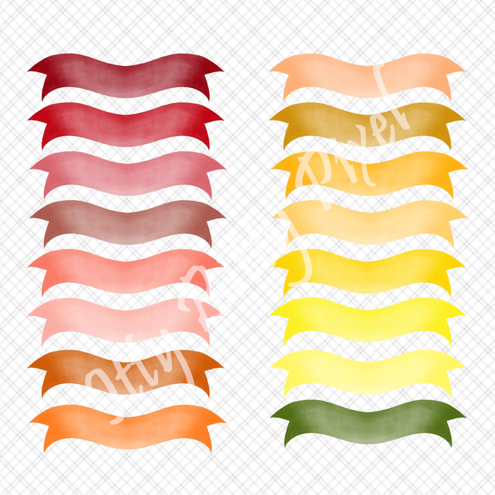 Watercolor Ribbon Clip Art Hand Painted Banners Painted Digital Clipart ...