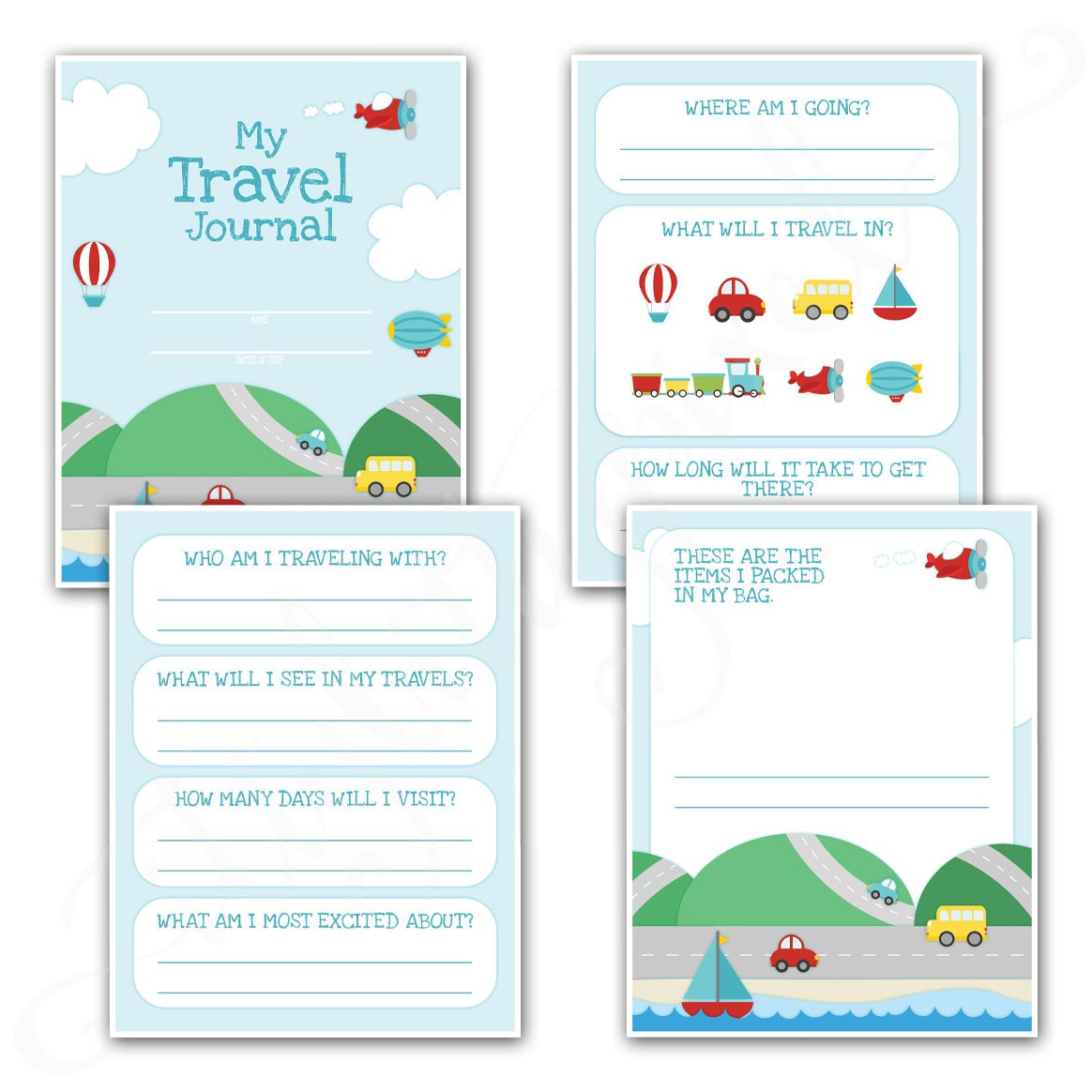 Kids Travel Journal- Printable Digital PDF Road Trip Daily Memory Book ...