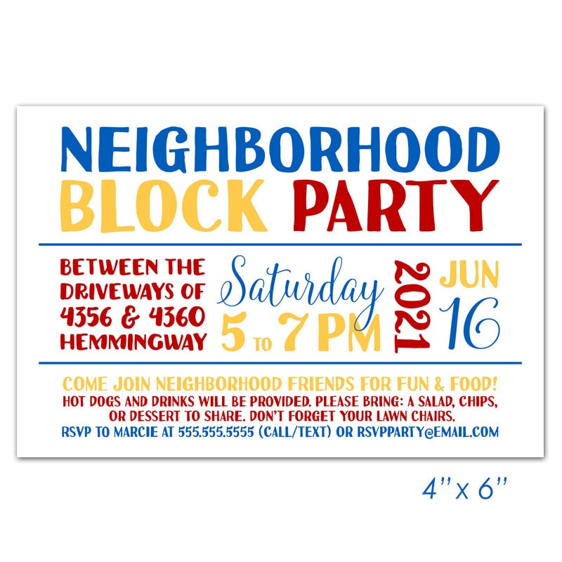 Neighborhood Block Party Invitation Announcement Invite Card - Etsy
