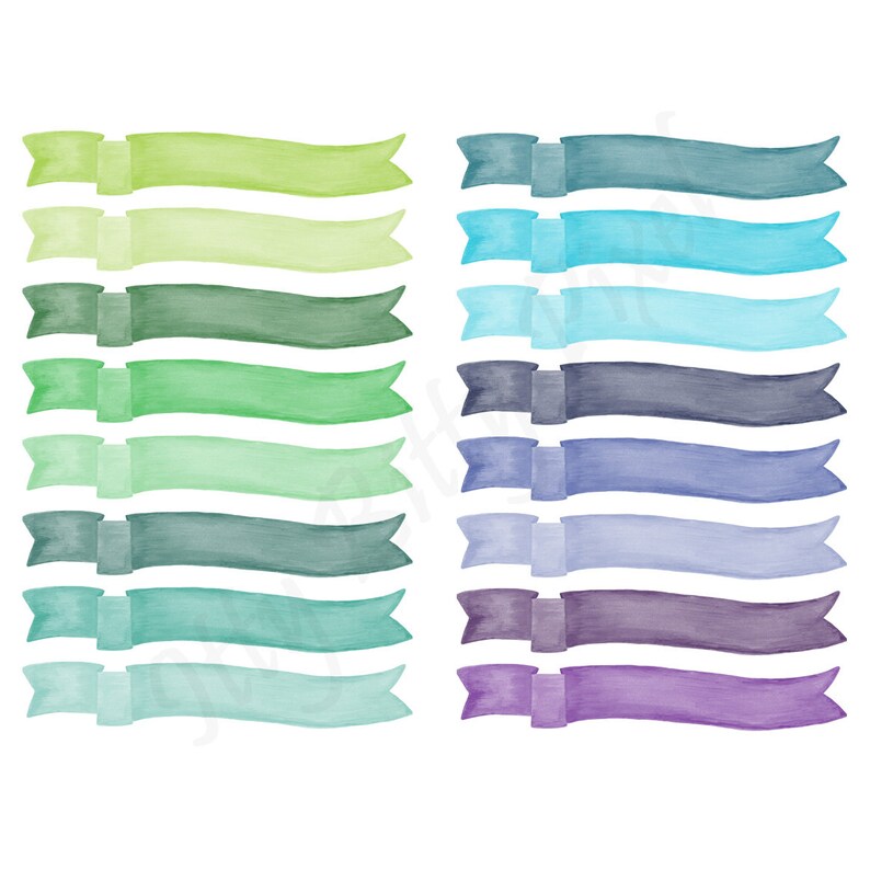 Watercolor Ribbon Clip Art Banner Hand Painted Digital - Etsy