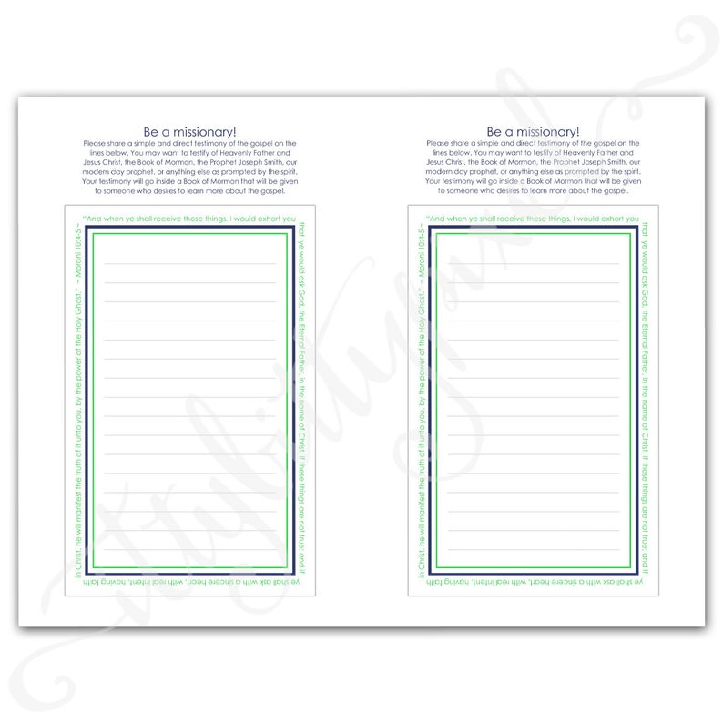 LDS Testimony Inserts for Book of Mormon Missionary Work PRINTABLE PDF ...