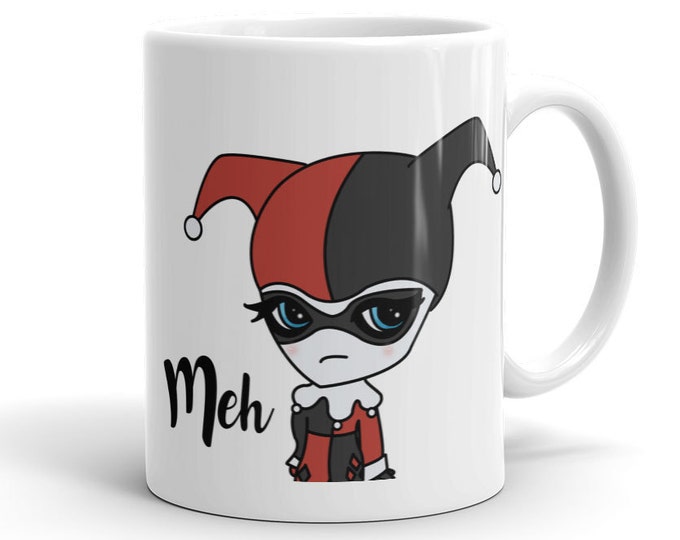 Meh, Harley Quinn Inspired Ceramic Coffee Mug - Etsy