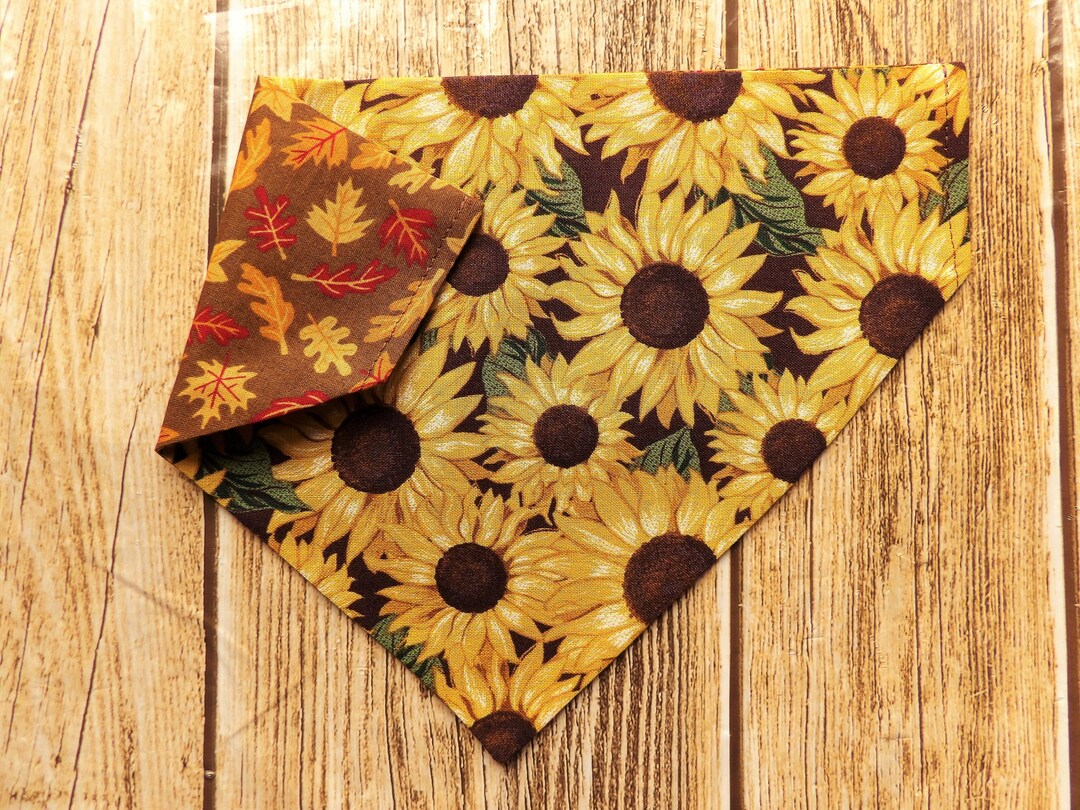 Reversible Fall Dog Bandana. Sunflowers Dog Bandana. Fall Leaves Dog ...