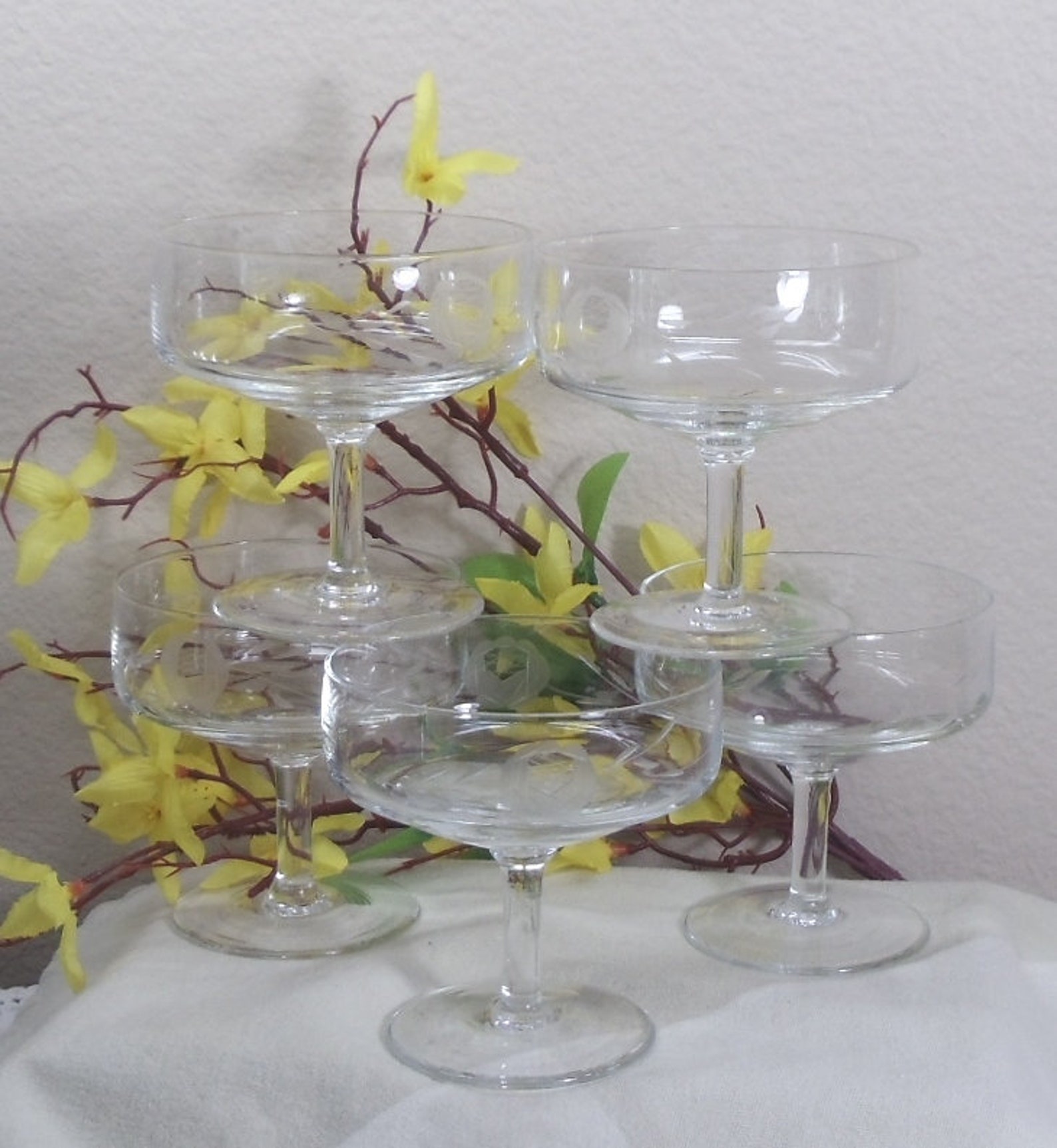 Vintage 5 Etched Crystal Low Sherbert/sherry Glassclear Bowl | Etsy