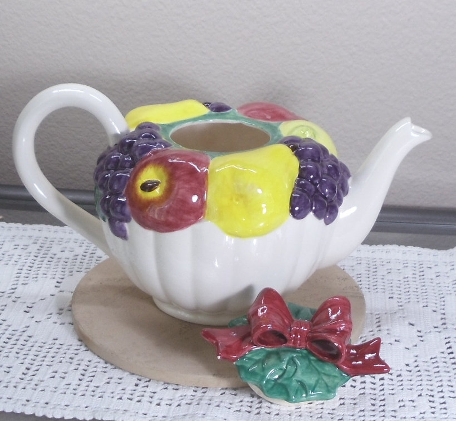 Vintage Raised Fruit Decorated Ceramic Teapot Yellow - Etsy