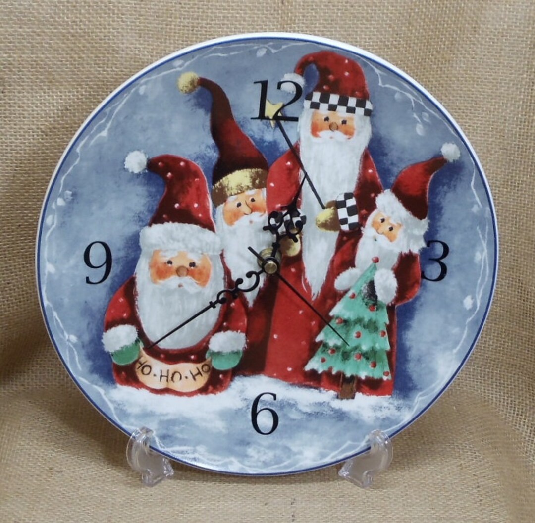 Christmas Blue Santa Claus Plate Clock, 10.5 Christmas Plate, Christmas ...
