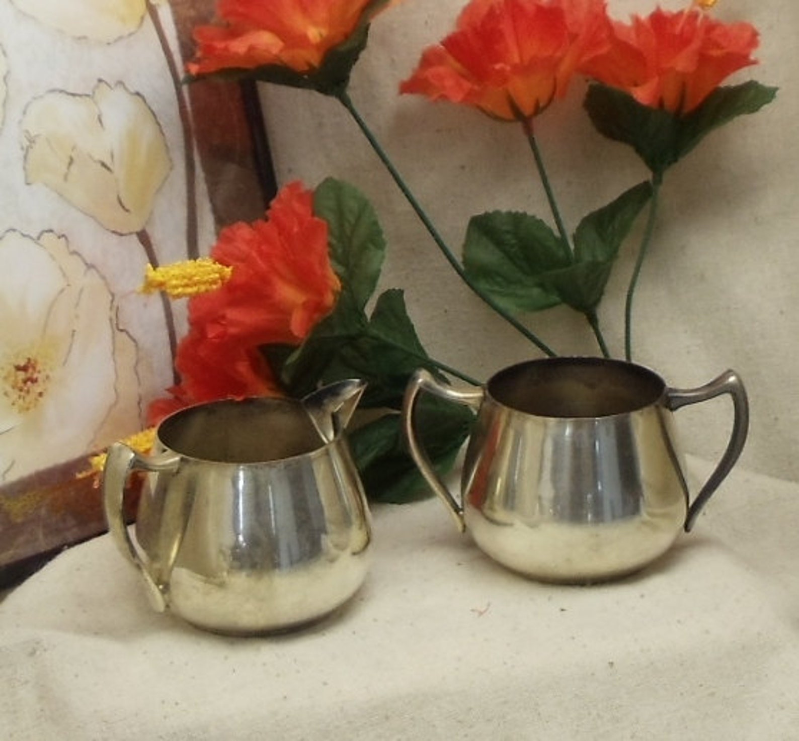 Vintage Silver on Copper Plated Sugar Bowl and Creamer Set | Etsy