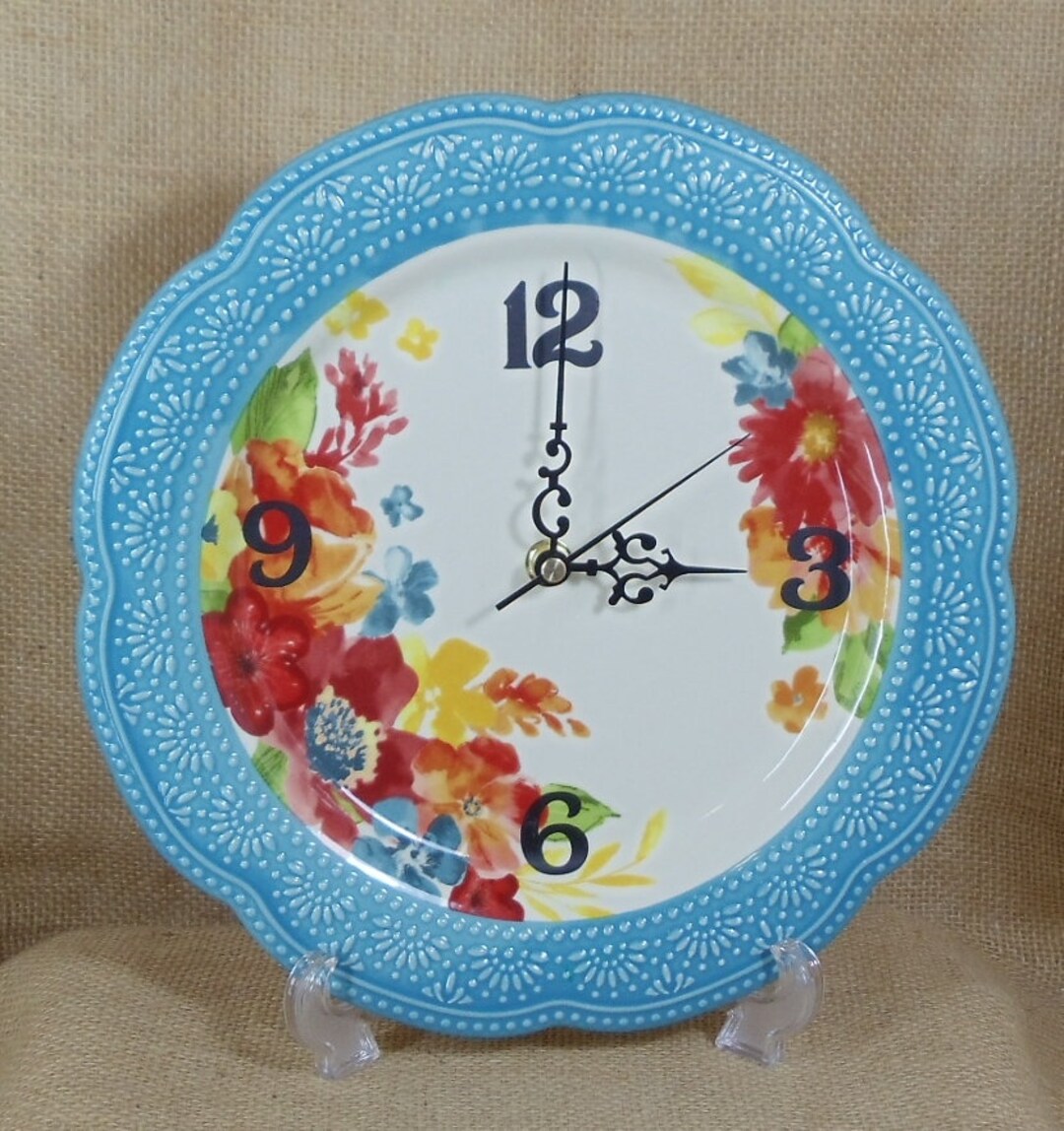 Upcycled Pioneer Woman Kitchen Plate Clock, New WILDFLOWER WHIMSY B ...