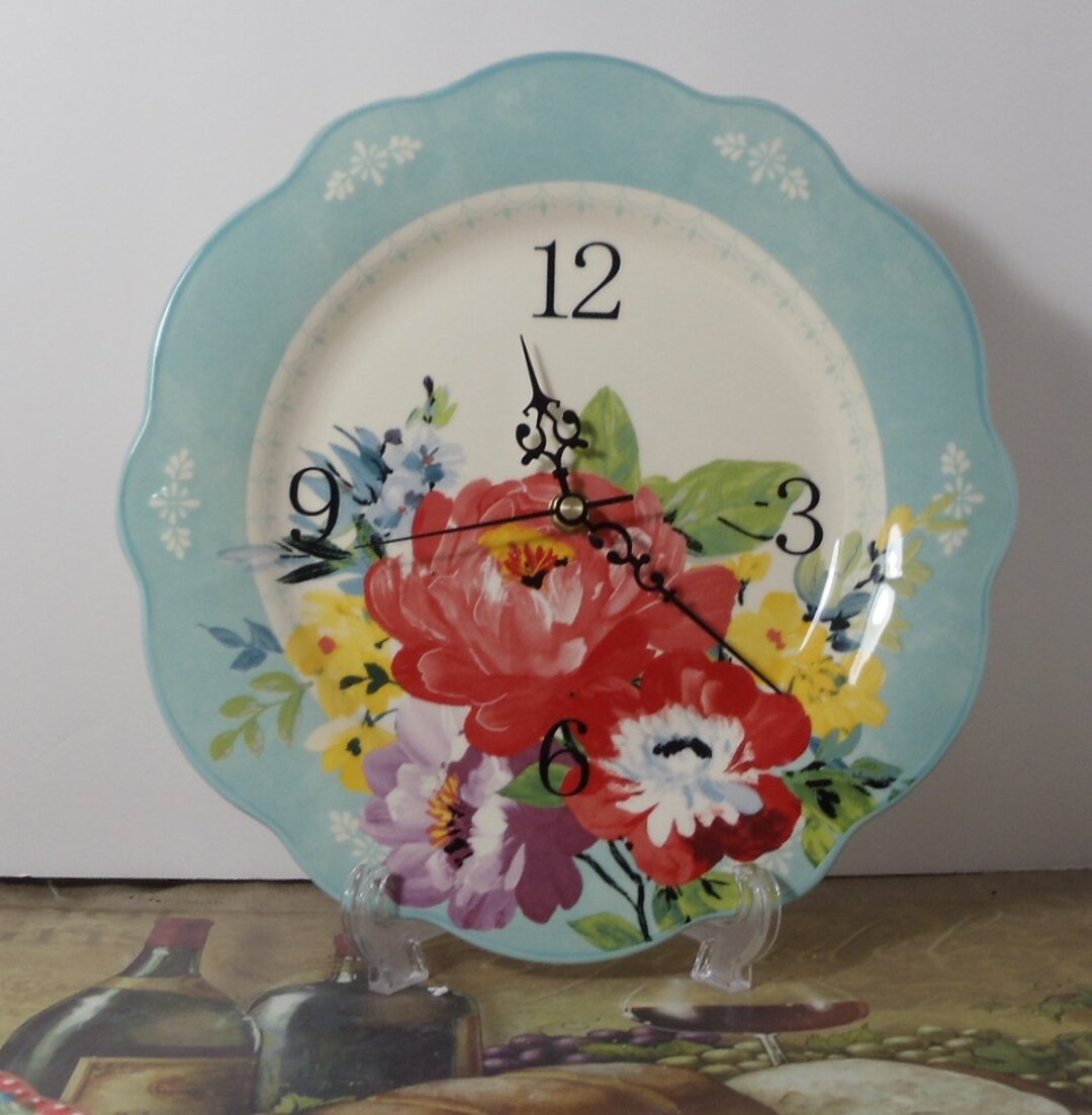 Upcycled Pioneer Woman Kitchen Plate Clock, New Pattern SWEET ROMANCE ...