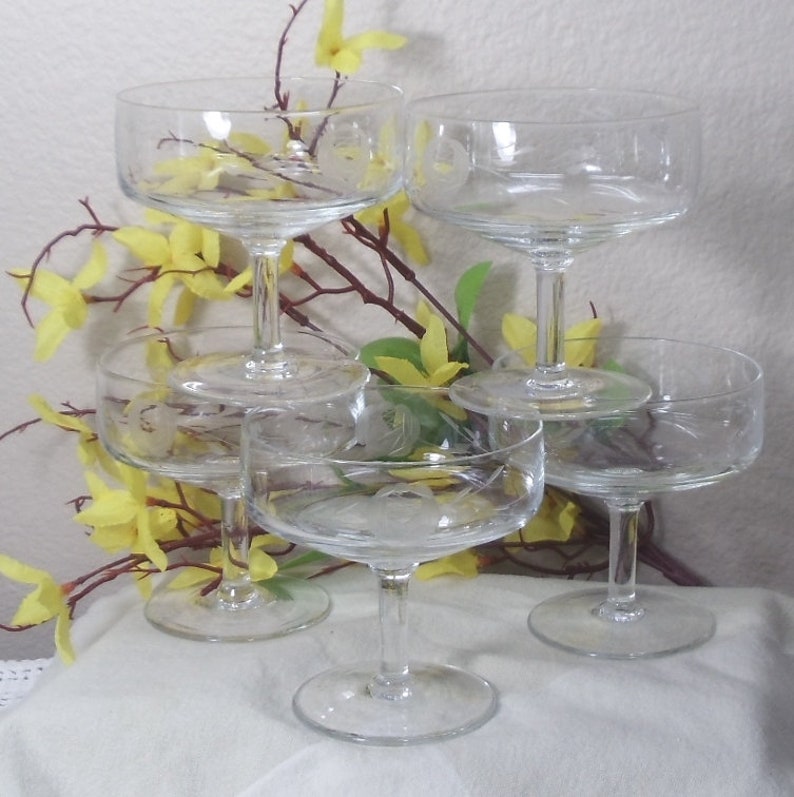 Vintage 5 Etched Crystal Low Sherbert/sherry Glassclear Bowl | Etsy