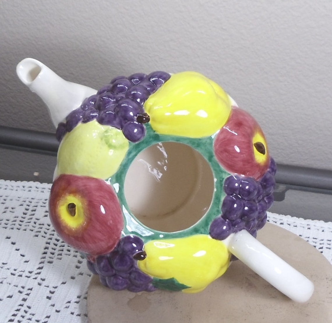 Vintage Raised Fruit Decorated Ceramic Teapot Yellow | Etsy